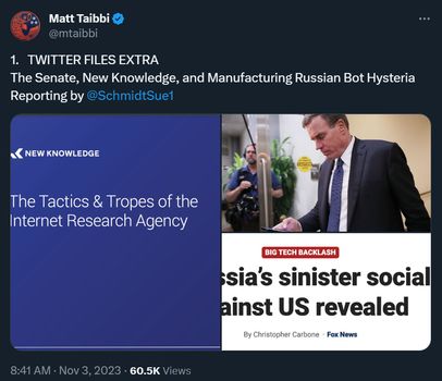 November 3, 2023 - Twitter File: The Senate, New Knowledge, and the manufacturing of the Russian ...
