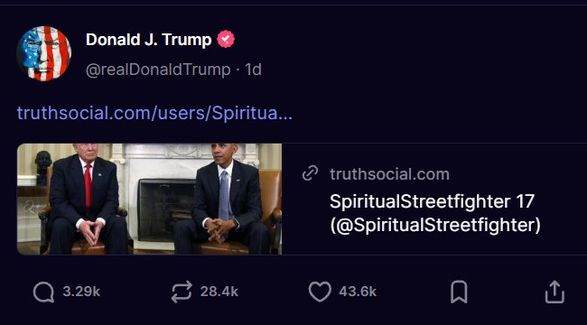 May 17, 2025 - Trump retruth's a meme: "All Roads Lead to Obama ...